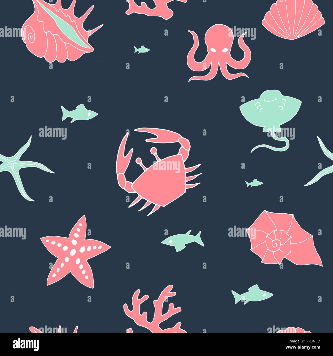Marine color pattern with pictures in dark Stock Vector Image & Art - Alamy