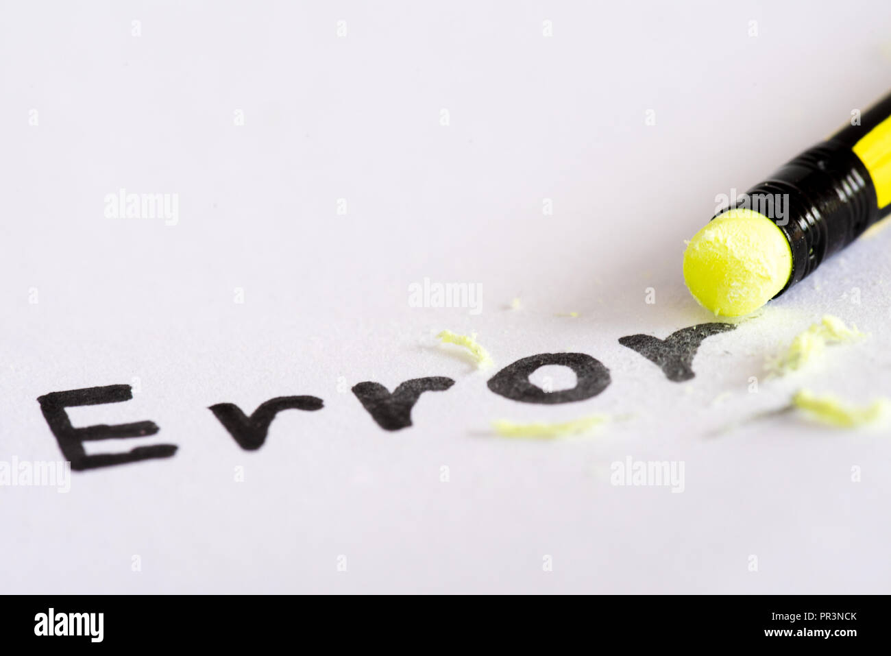 Erase the word Error with a rubber concept of eliminating the error ...