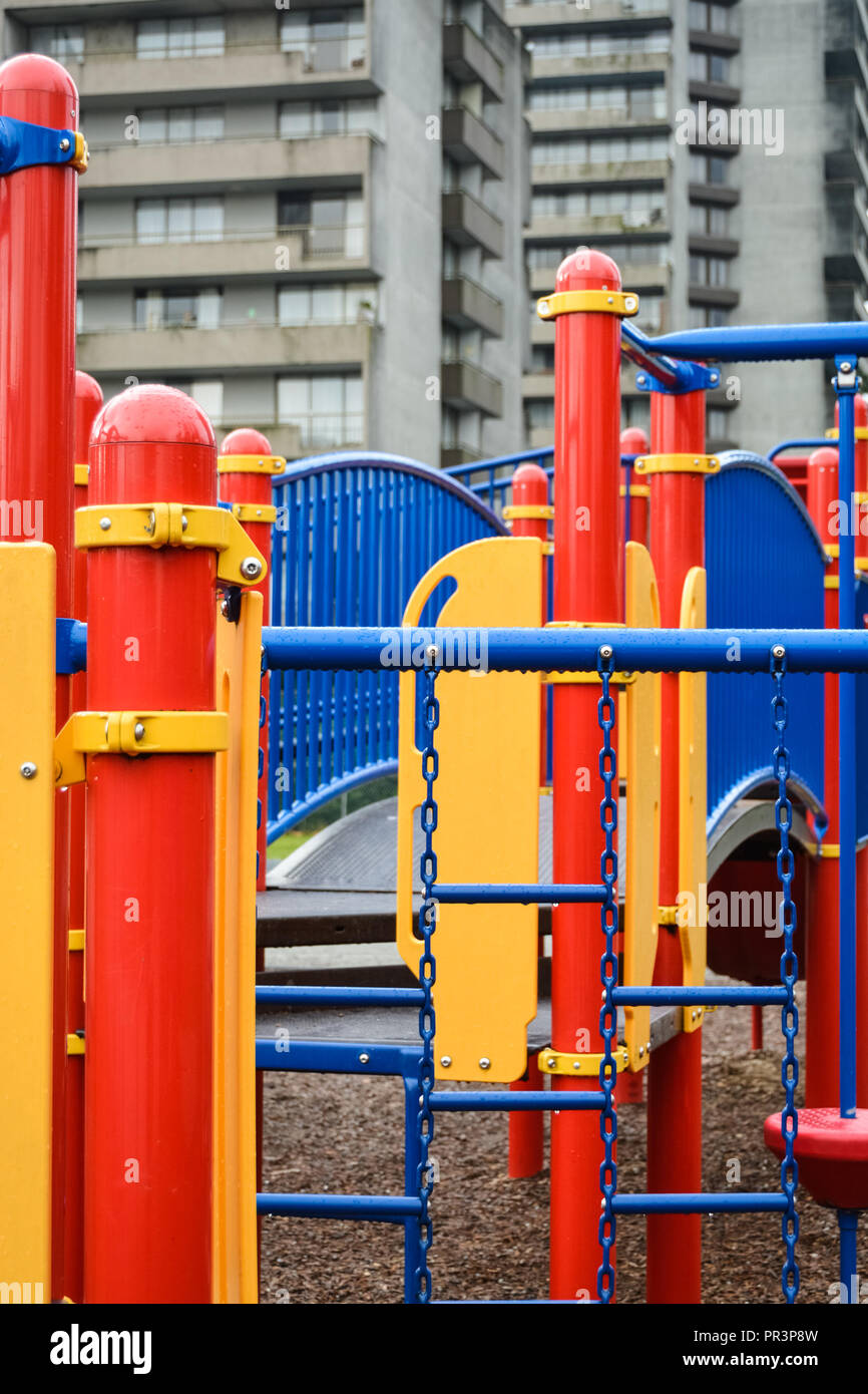 Colorful playground area on rainy day in Vancouver, Canada Stock Photo ...