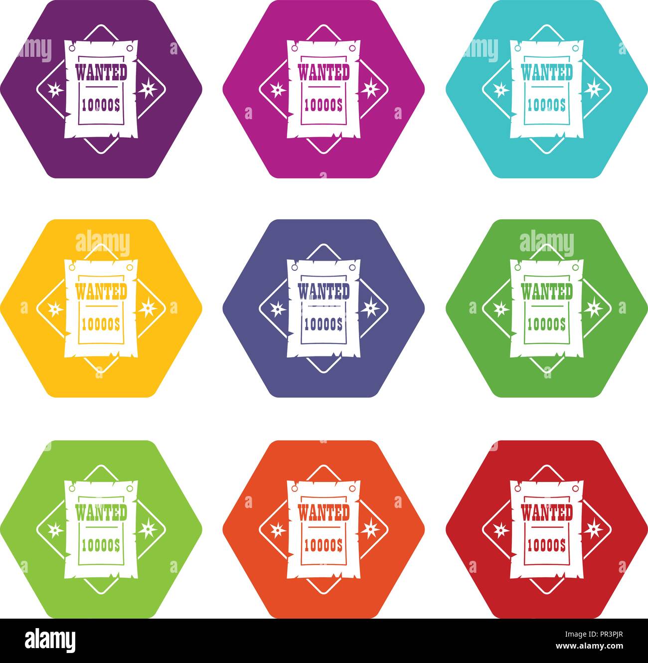 Wanted icons set 9 vector Stock Vector Image & Art - Alamy