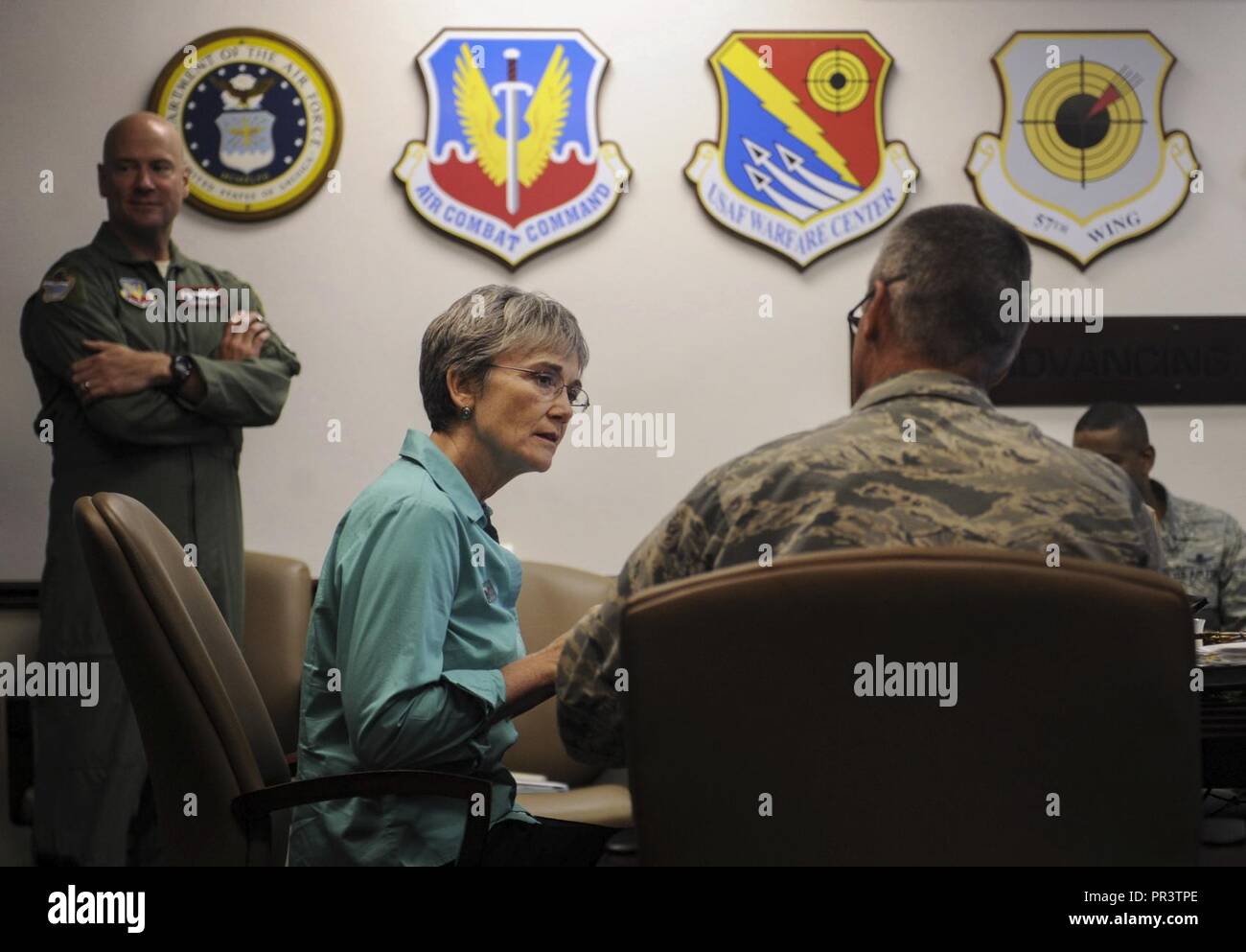 Air Force Secretary Heather Wilson speaks with Maj. Gen. Peter Gersten ...