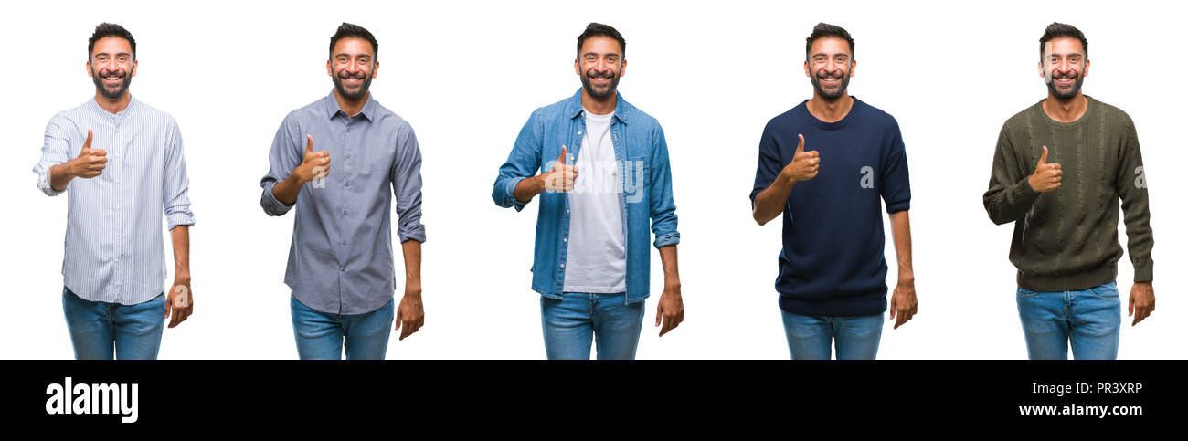 Collage of young man wearing casual look over white isolated backgroud ...