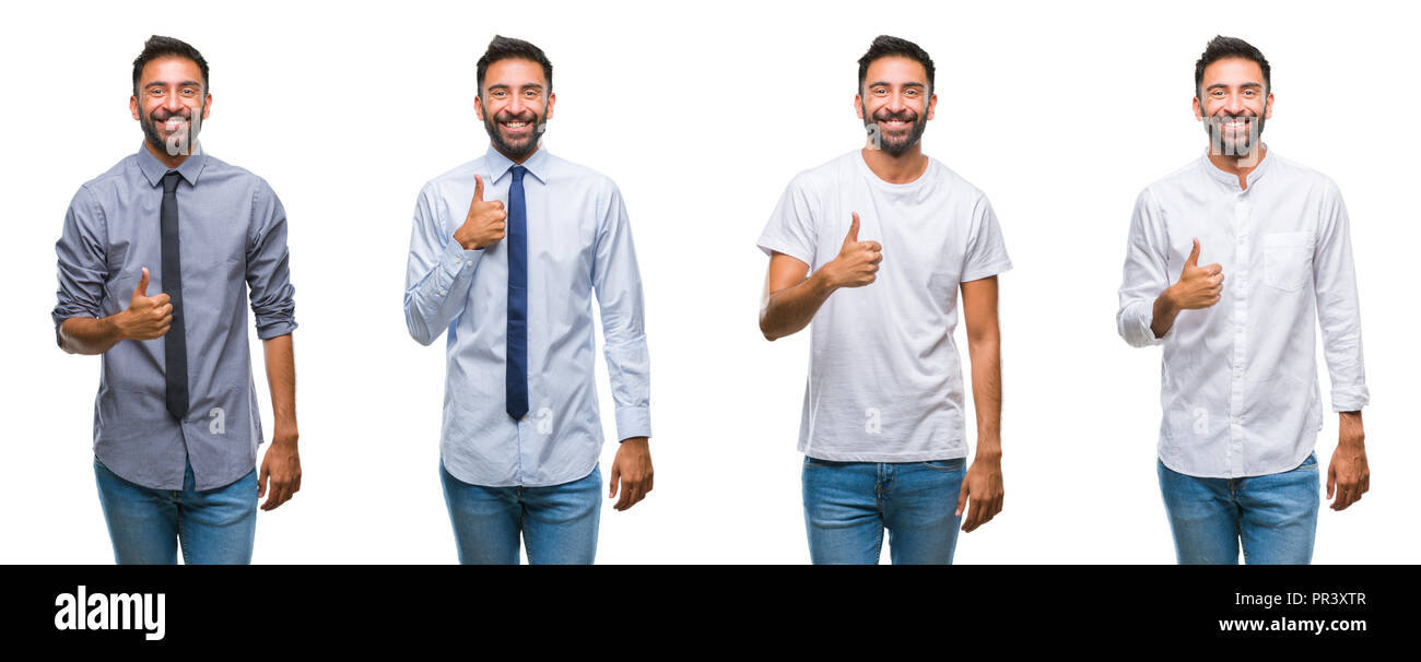 Collage of young man wearing casual look over white isolated backgroud ...