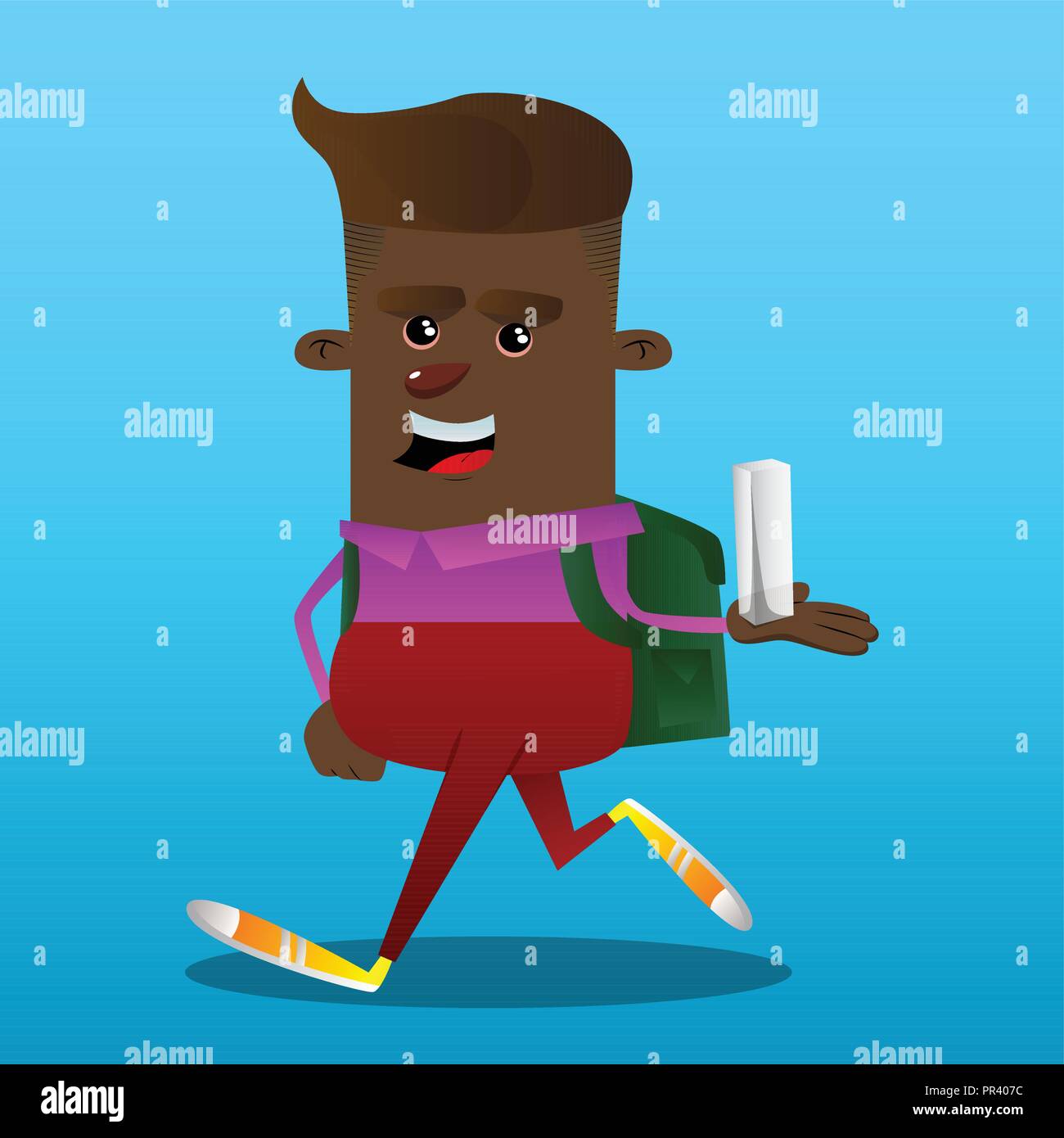 Schoolboy holding white tall box. Vector cartoon character illustration ...