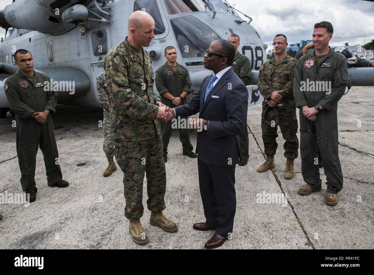 U.S. Marine Col. Michael V. Samarov, left, the commanding officer of ...