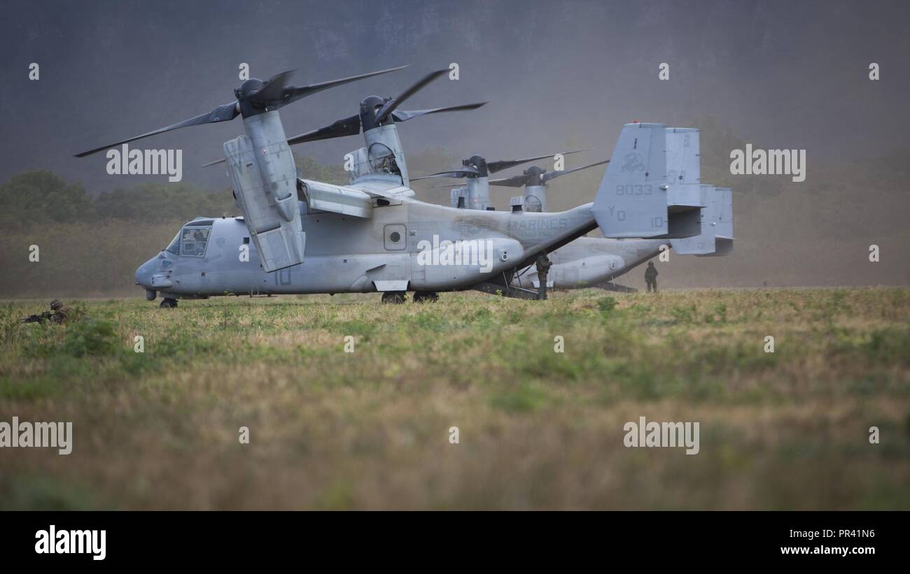 Two MV-22 Osprey aircraft with Marine Medium Tiltrotor Squadron 268 ...