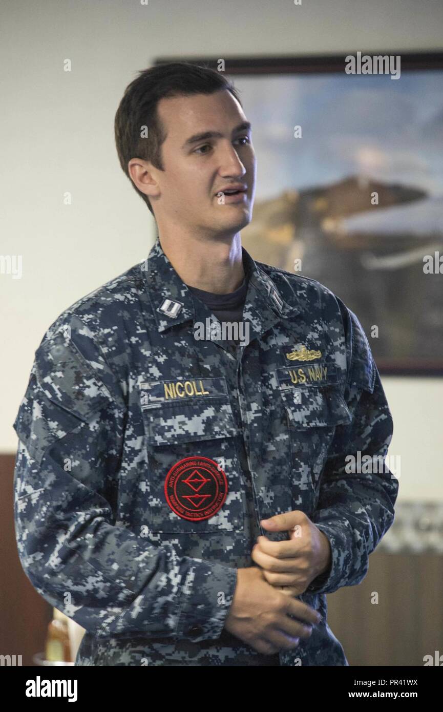 DIEGO (July 27, 2017) Lt. Tyler Nicoll, a Warfare Tactics Instructor ...
