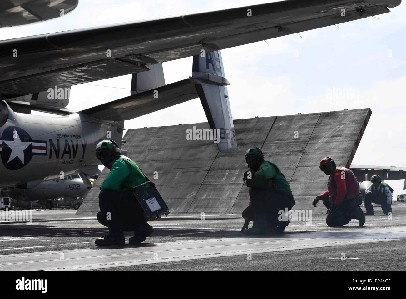 ATLANTIC OCEAN (Sep. 5, 2018) Sailors await to signal to launch an E-2D ...