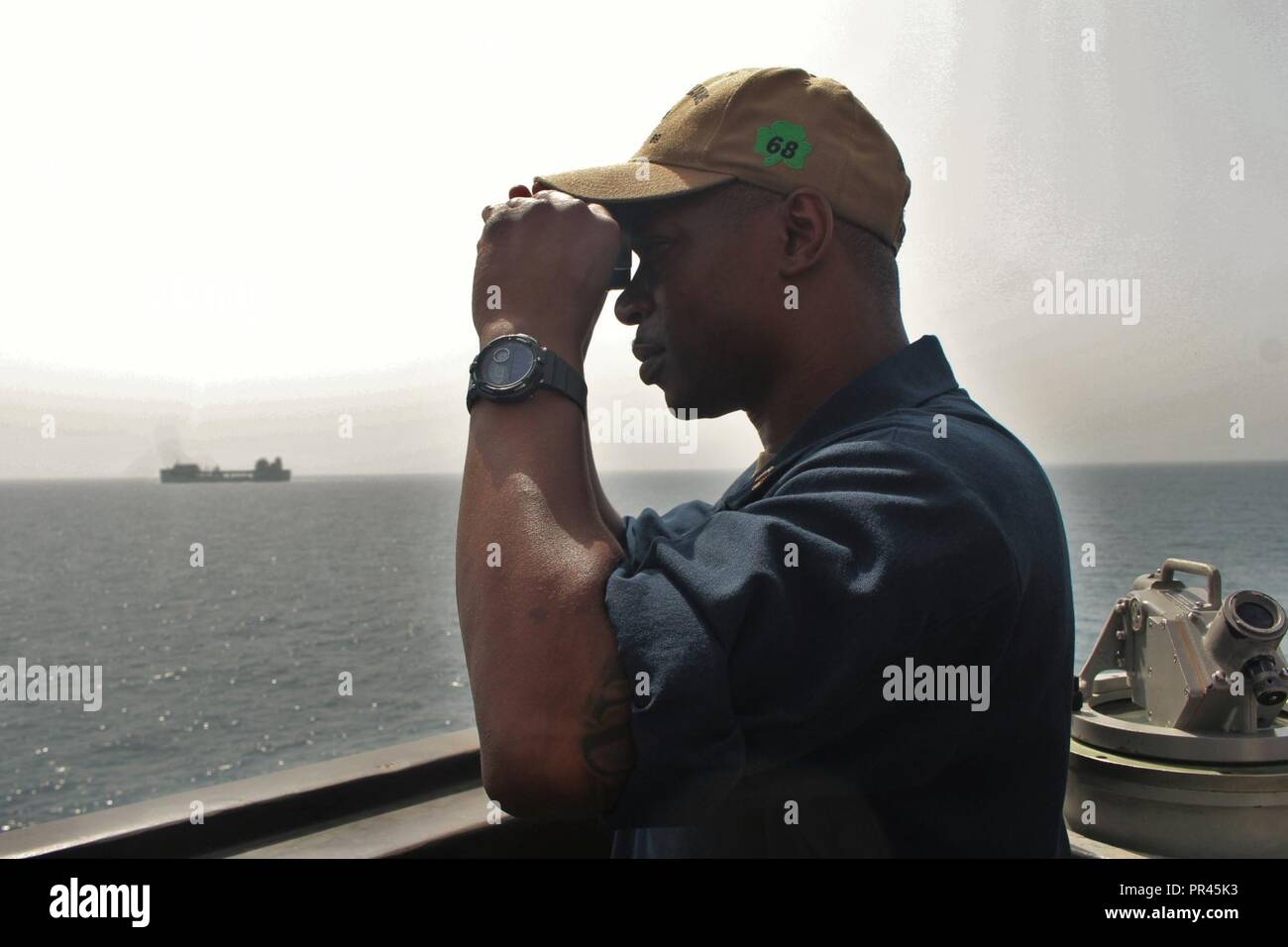 STRAIT OF HORMUZ (Sep.6, 2018) Chief Quartermaster John Lenson stands ...