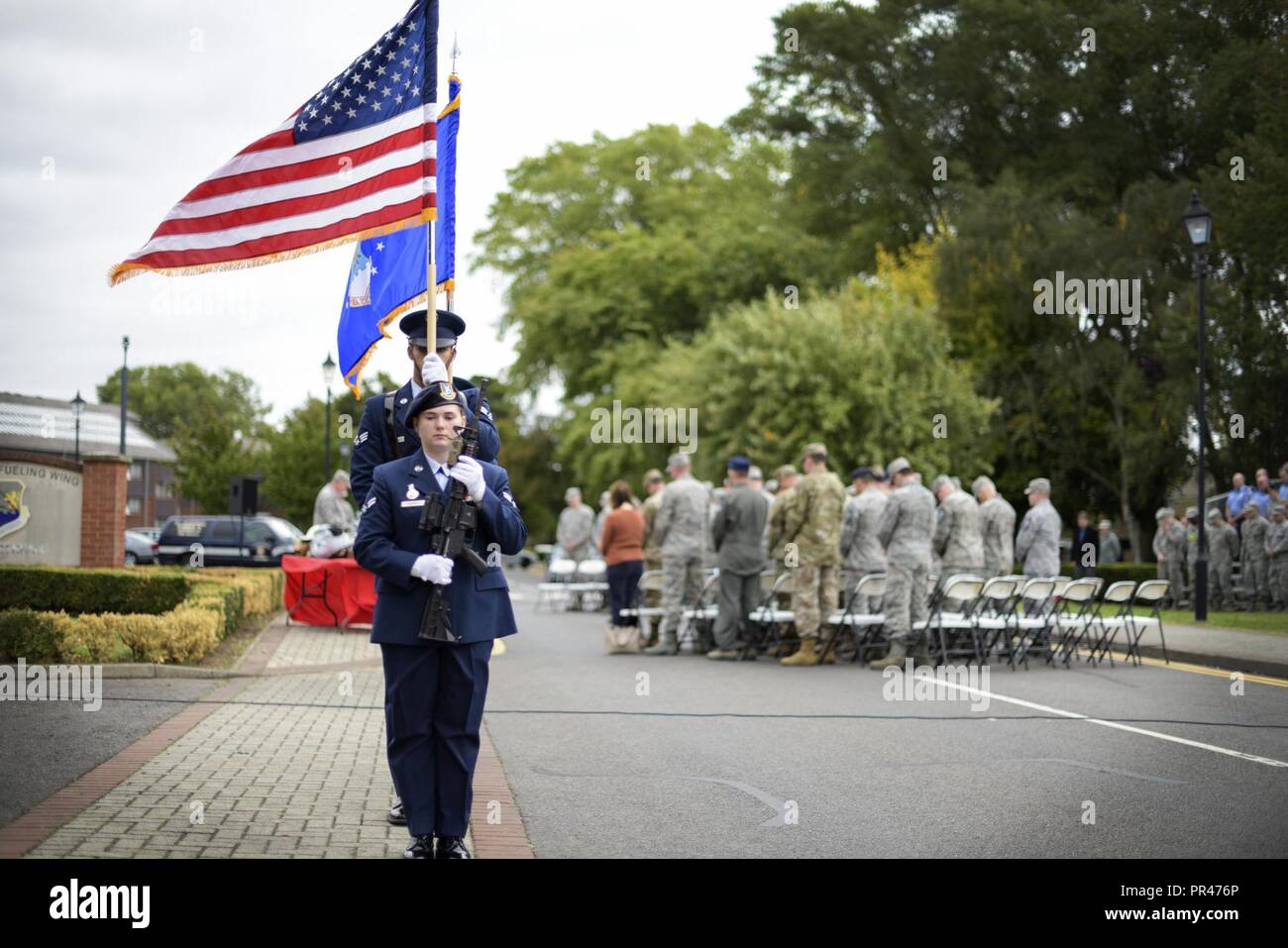 The color guard march off after posting the colors marking the ...