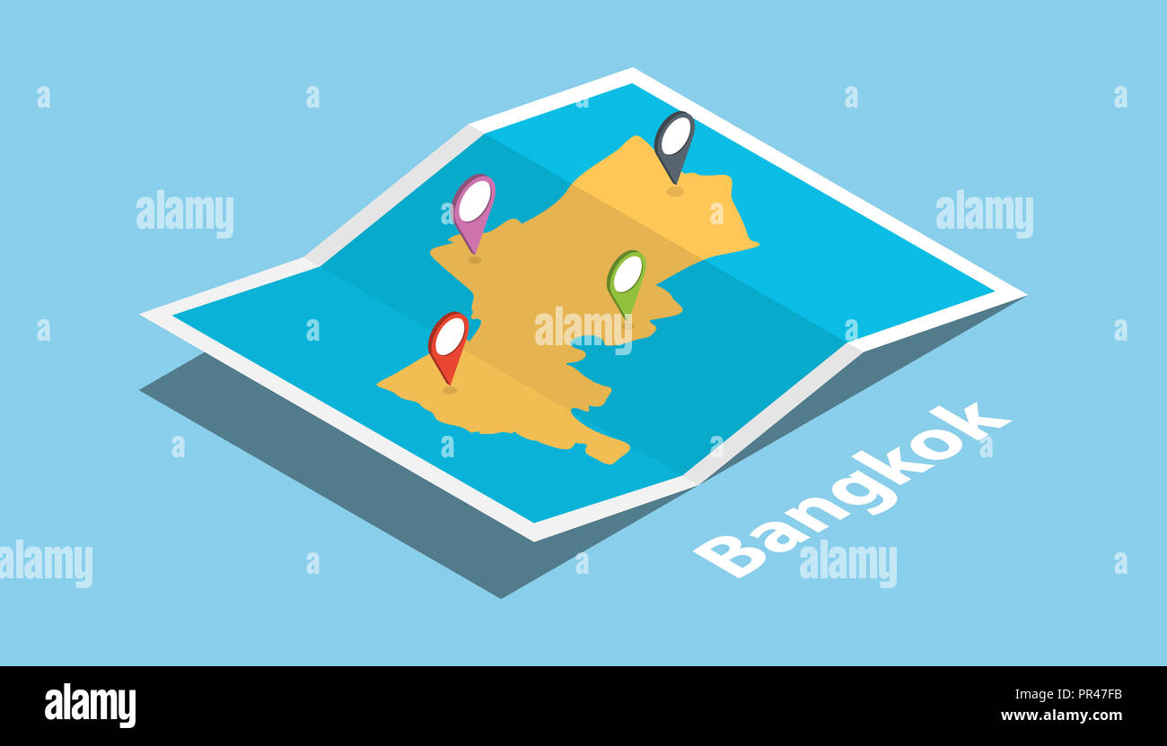 bangkok thailand explore maps with isometric style and pin location tag ...