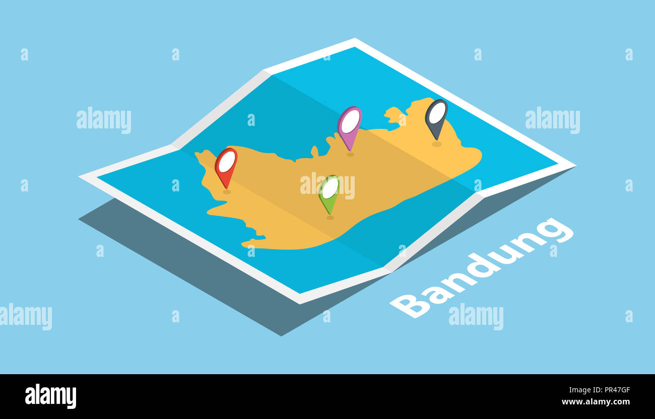 bandung explore maps with isometric style and pin location tag on top ...