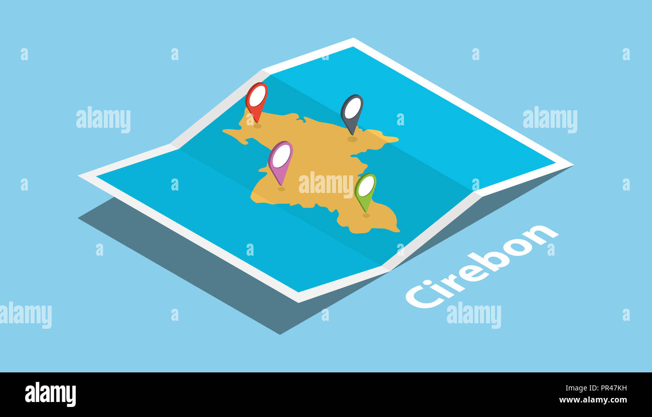 cirebon indonesia explore maps location with folded map and pin ...