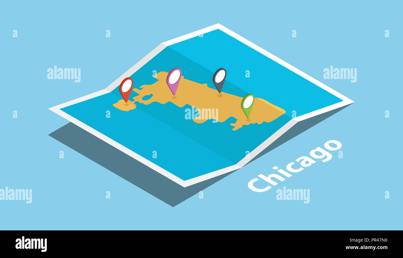 chicago united states explore maps location with folded map and pin ...