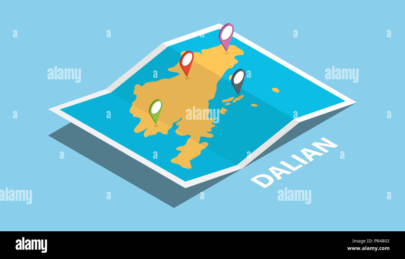 dalian china explore maps location with folded map and pin location ...