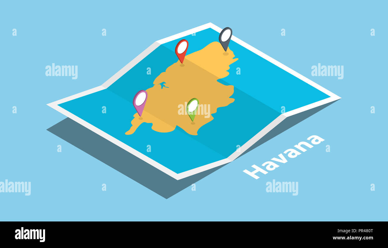 explore havana cuba maps with isometric style and pin location tag on ...