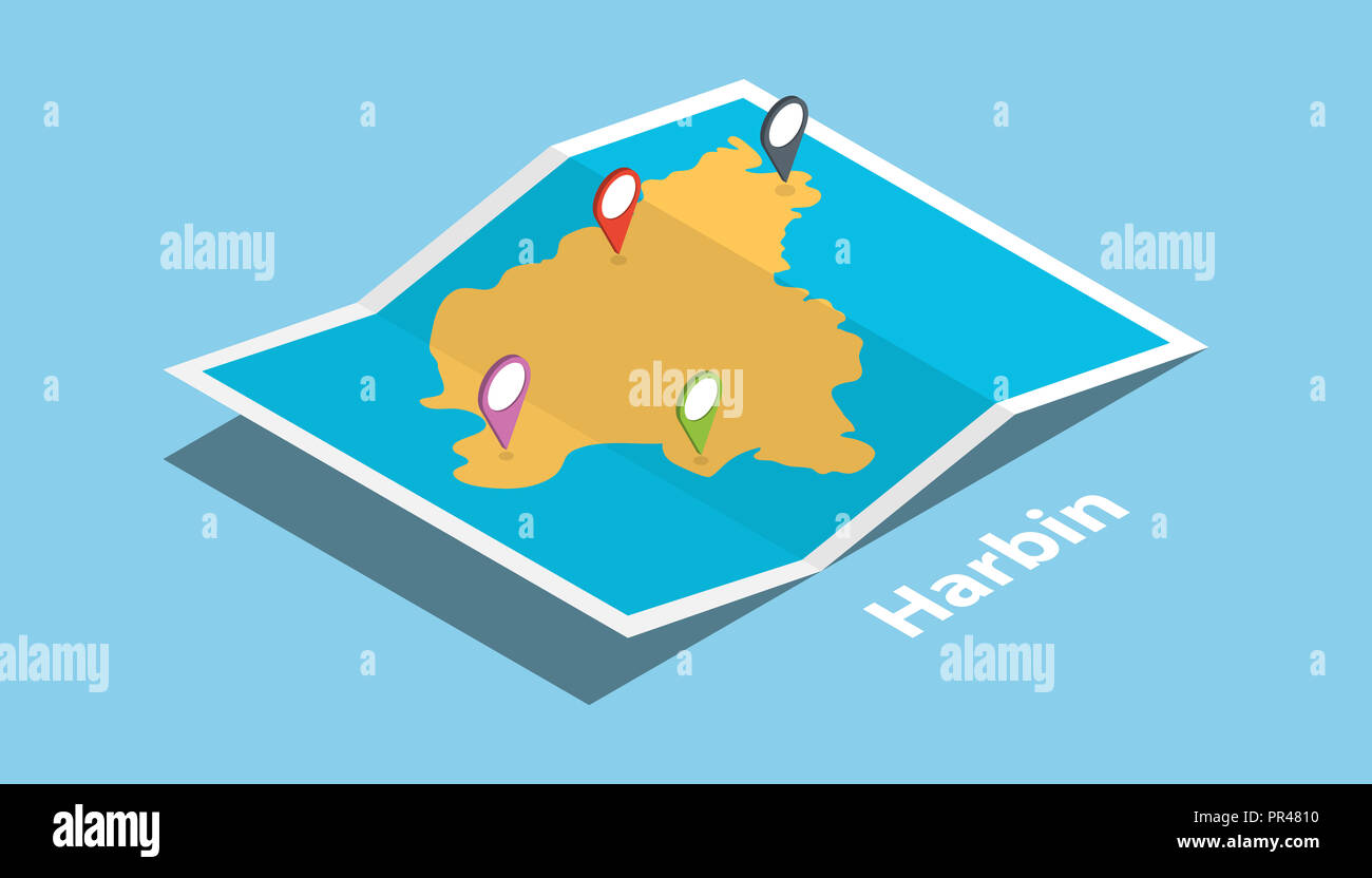 explore harbin maps with isometric style and pin location tag on top ...