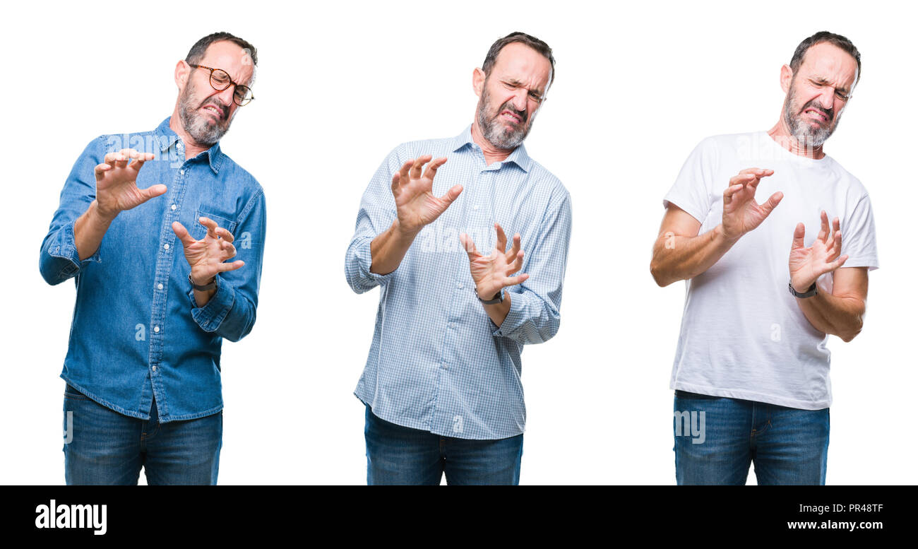 Collage of handsome senior hoary man standing over isolated background ...