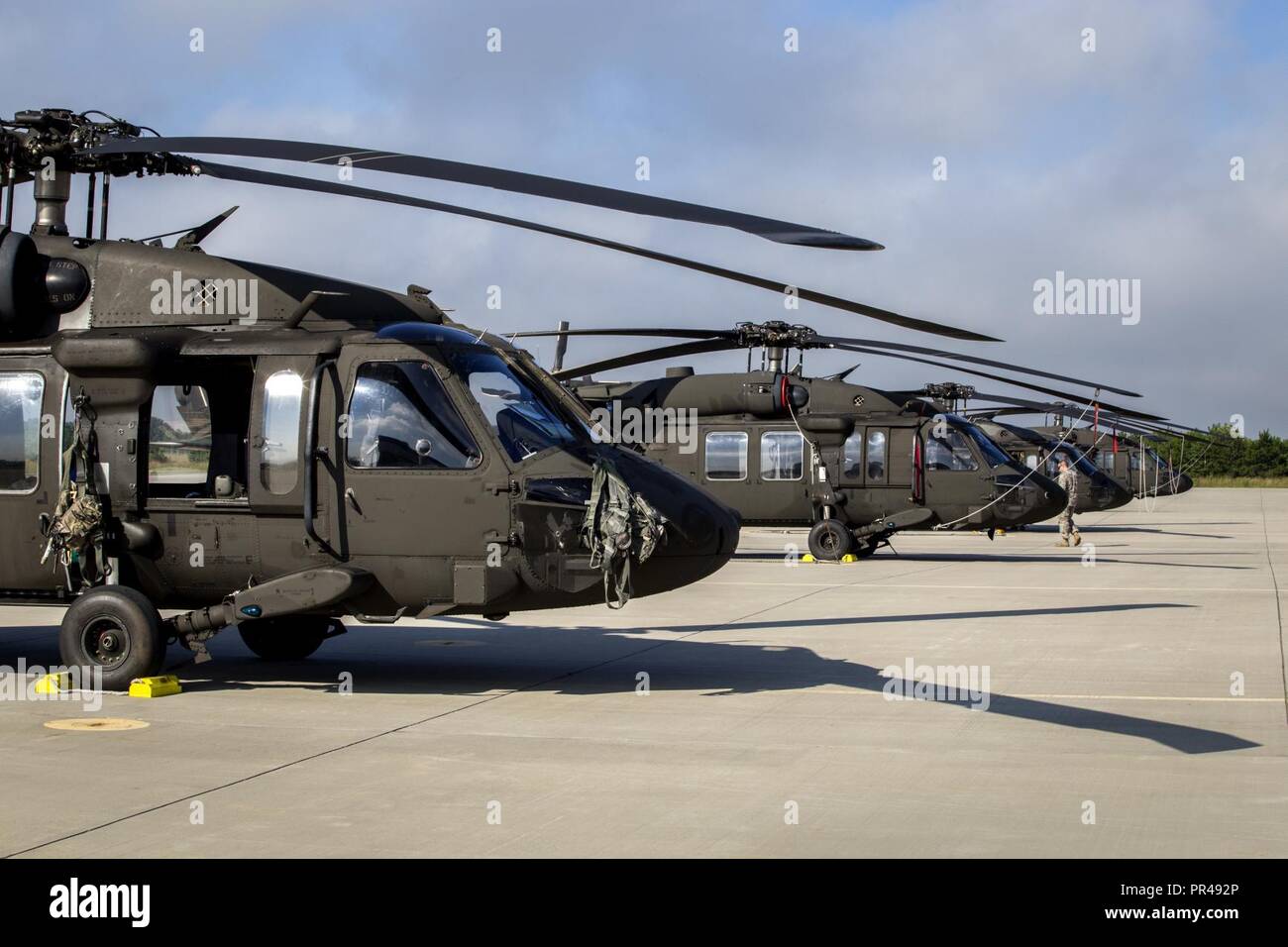 Flight line view of U.S. Army UH-60L Black Hawk helicopter with the 1 ...