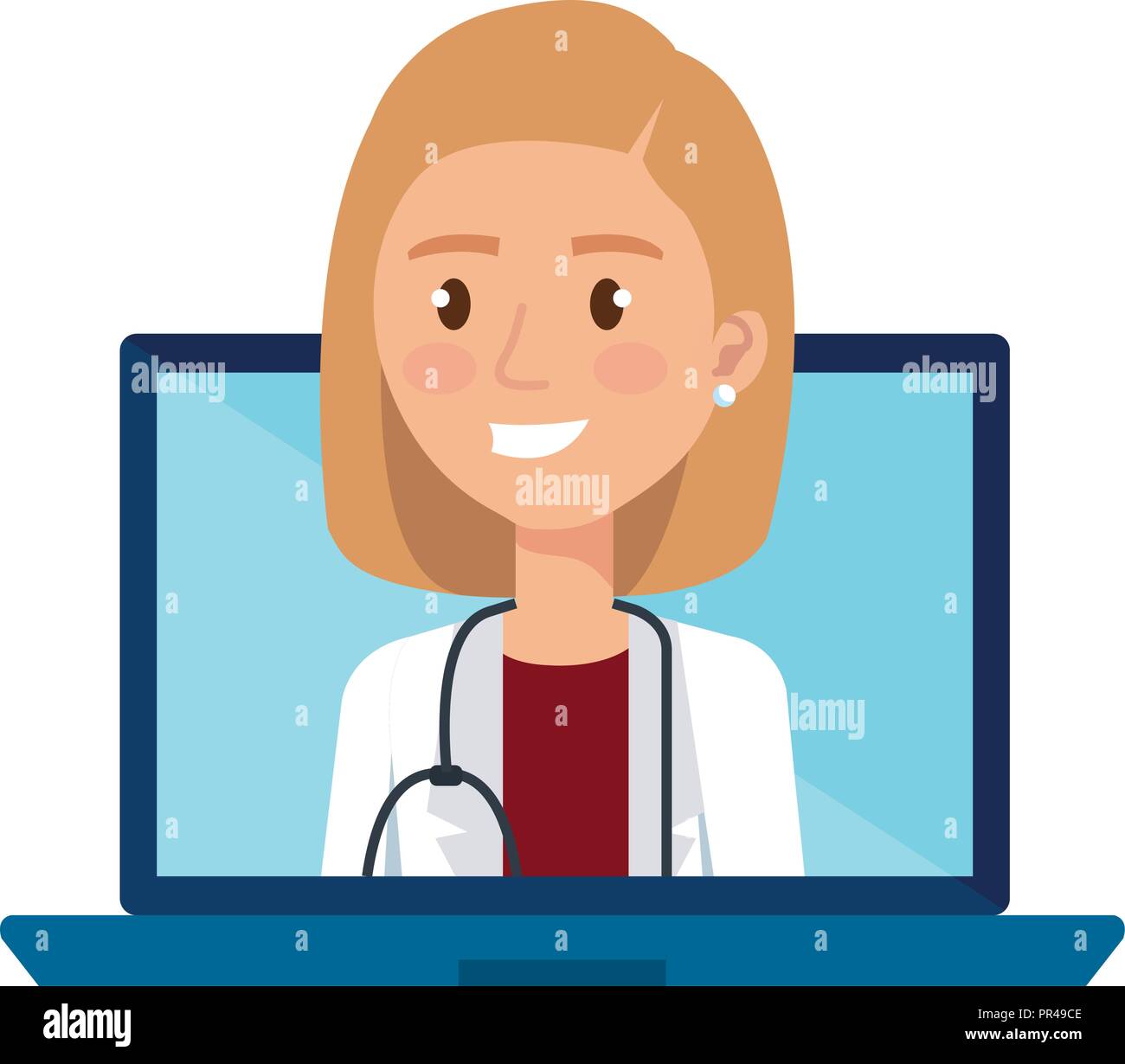 female doctor in laptop avatar character vector illustration design ...