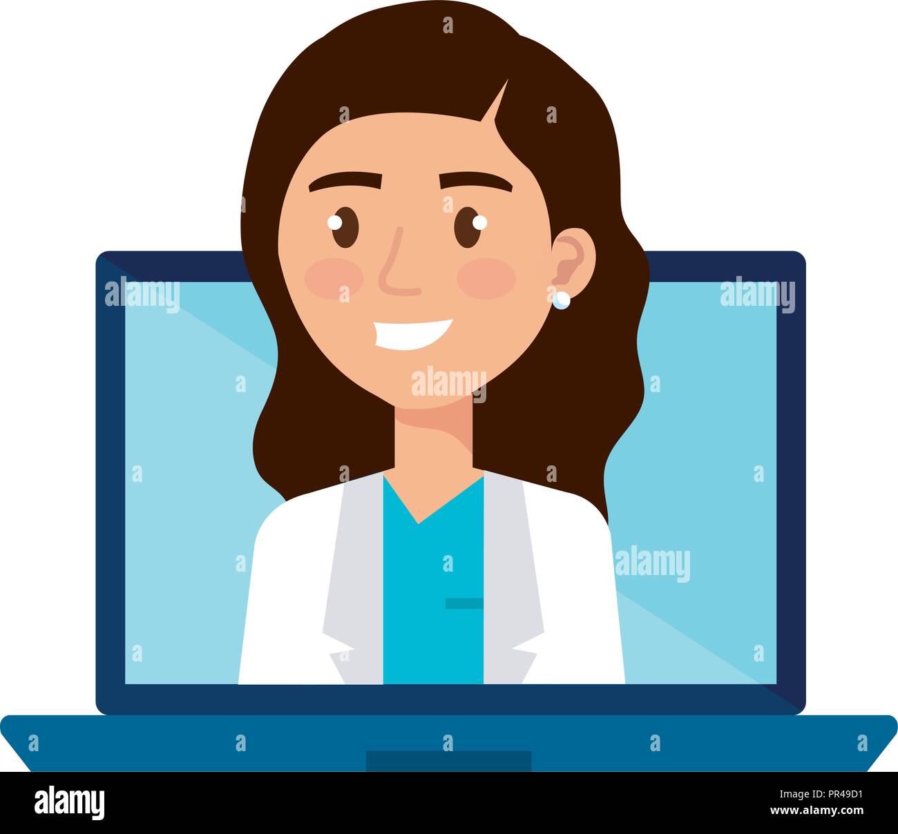female doctor in laptop avatar character vector illustration design ...