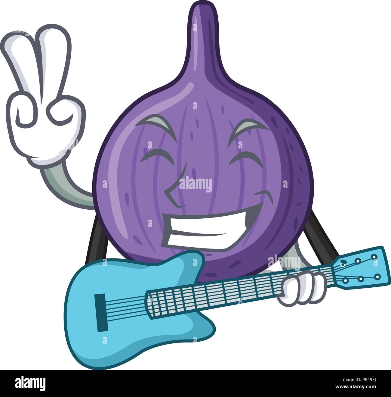 With guitar fresh sweet figs on table cartoon vector illustration Stock ...