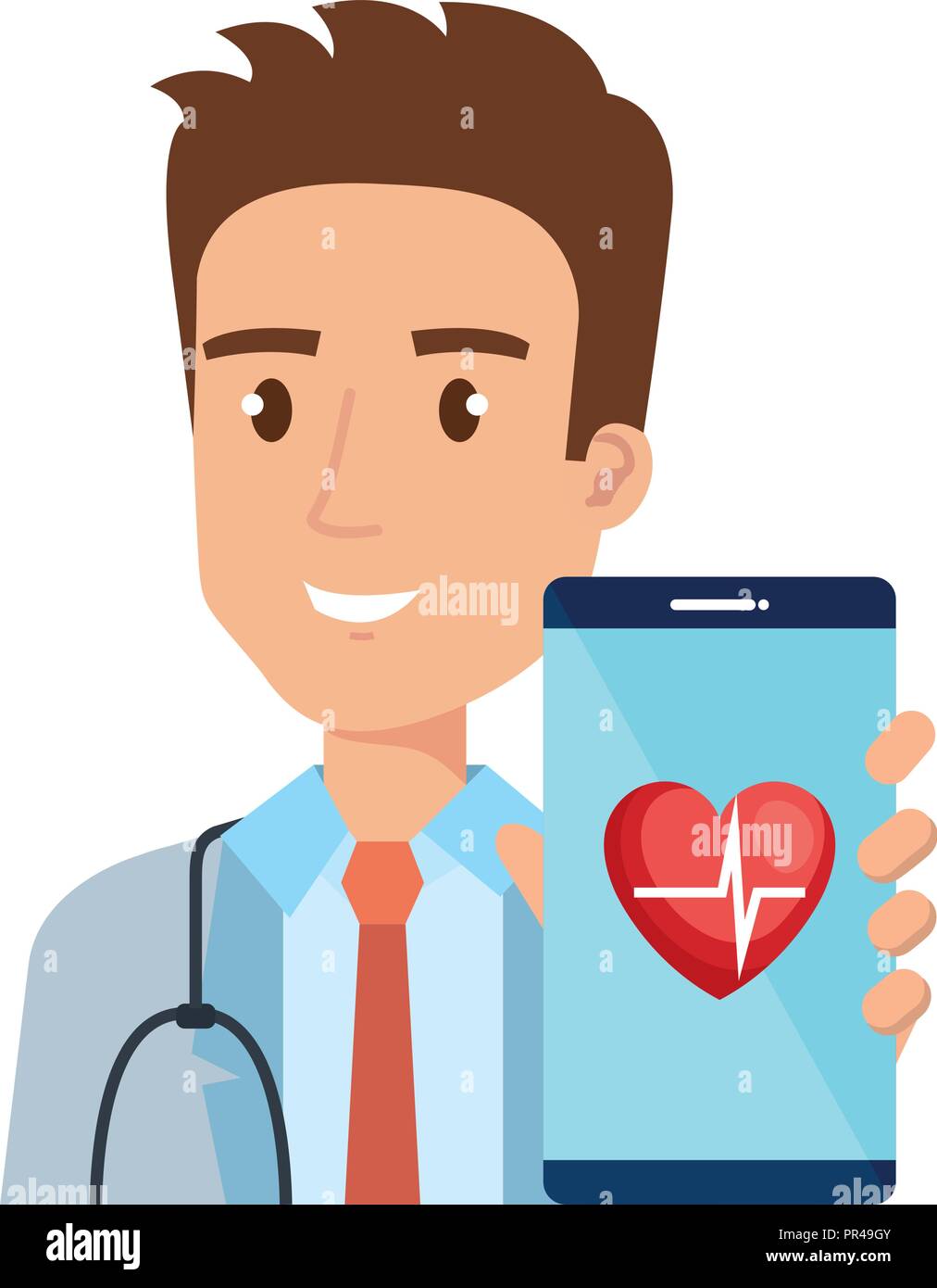 medical doctor with smartphone avatar character vector illustration ...