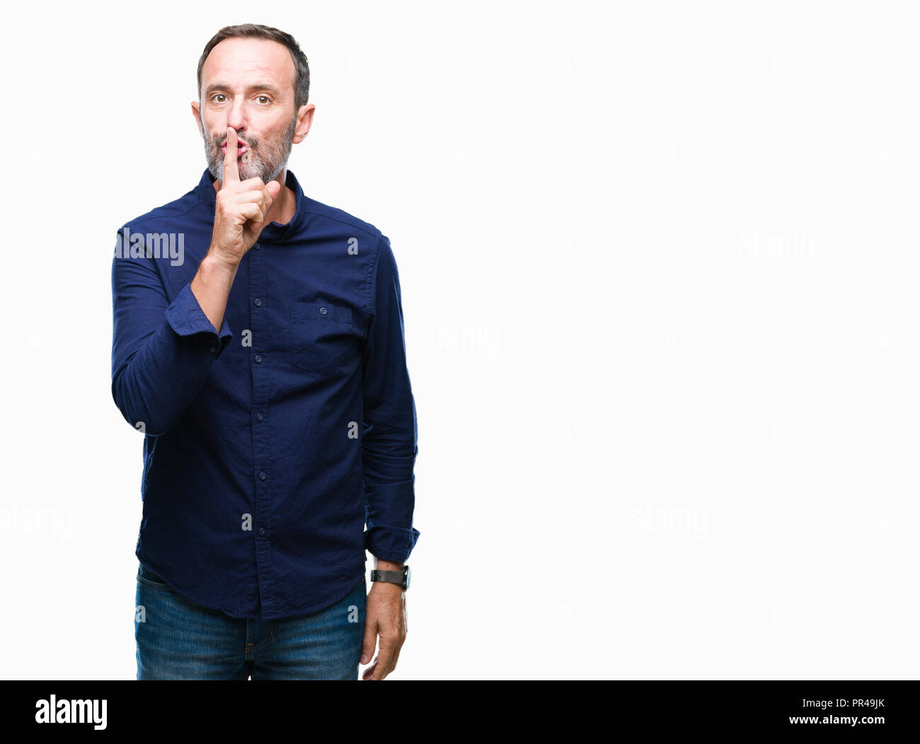 Hispanic man beard gesturing middle Cut Out Stock Images & Pictures - Alamy