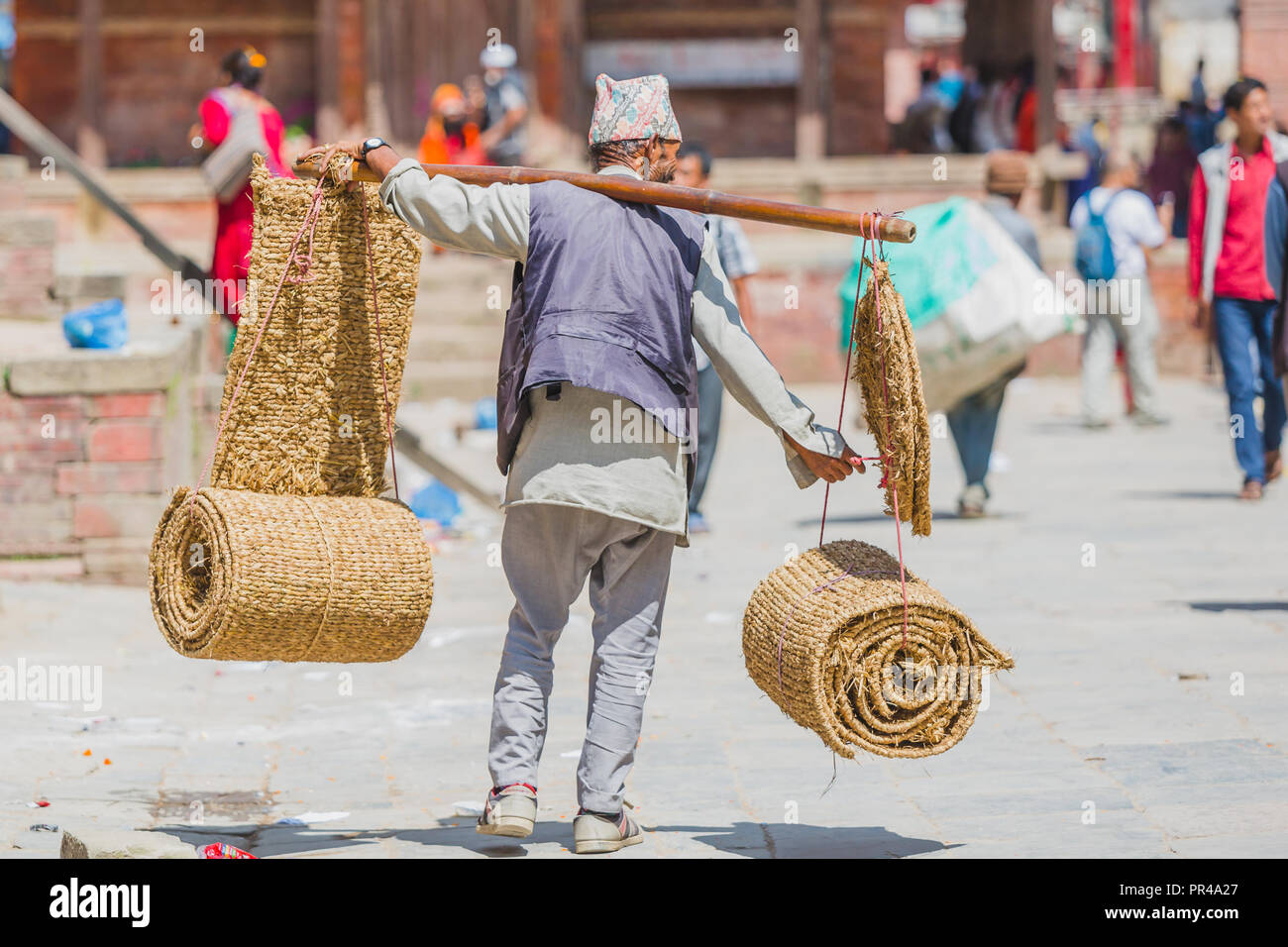 kathmandu,Nepal - Sep 24,2018:Nepalese Street Vendor walking in the ...