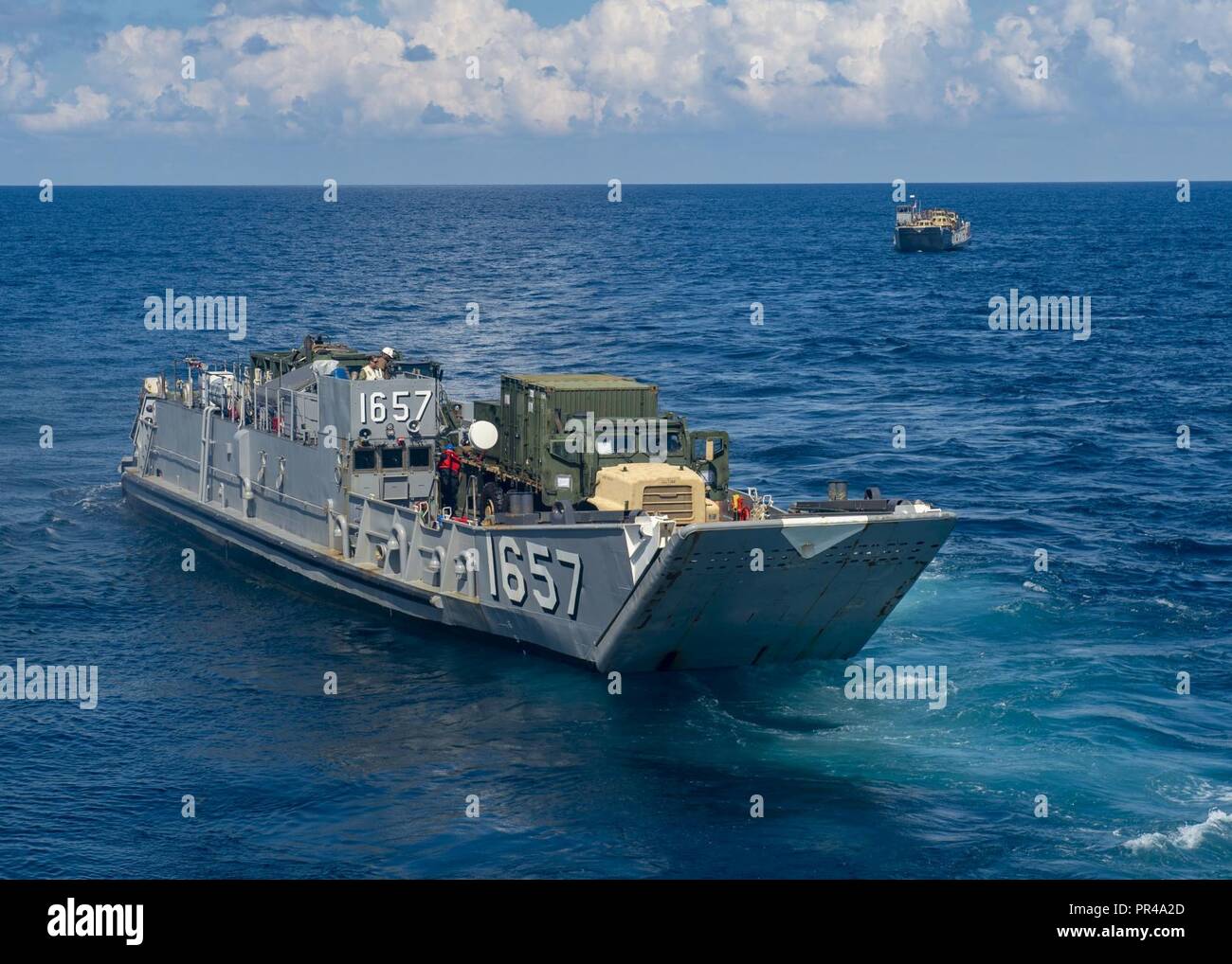 ATLANTIC OCEAN (Sep. 7, 2018) – A landing craft unit (LCU) exits the ...