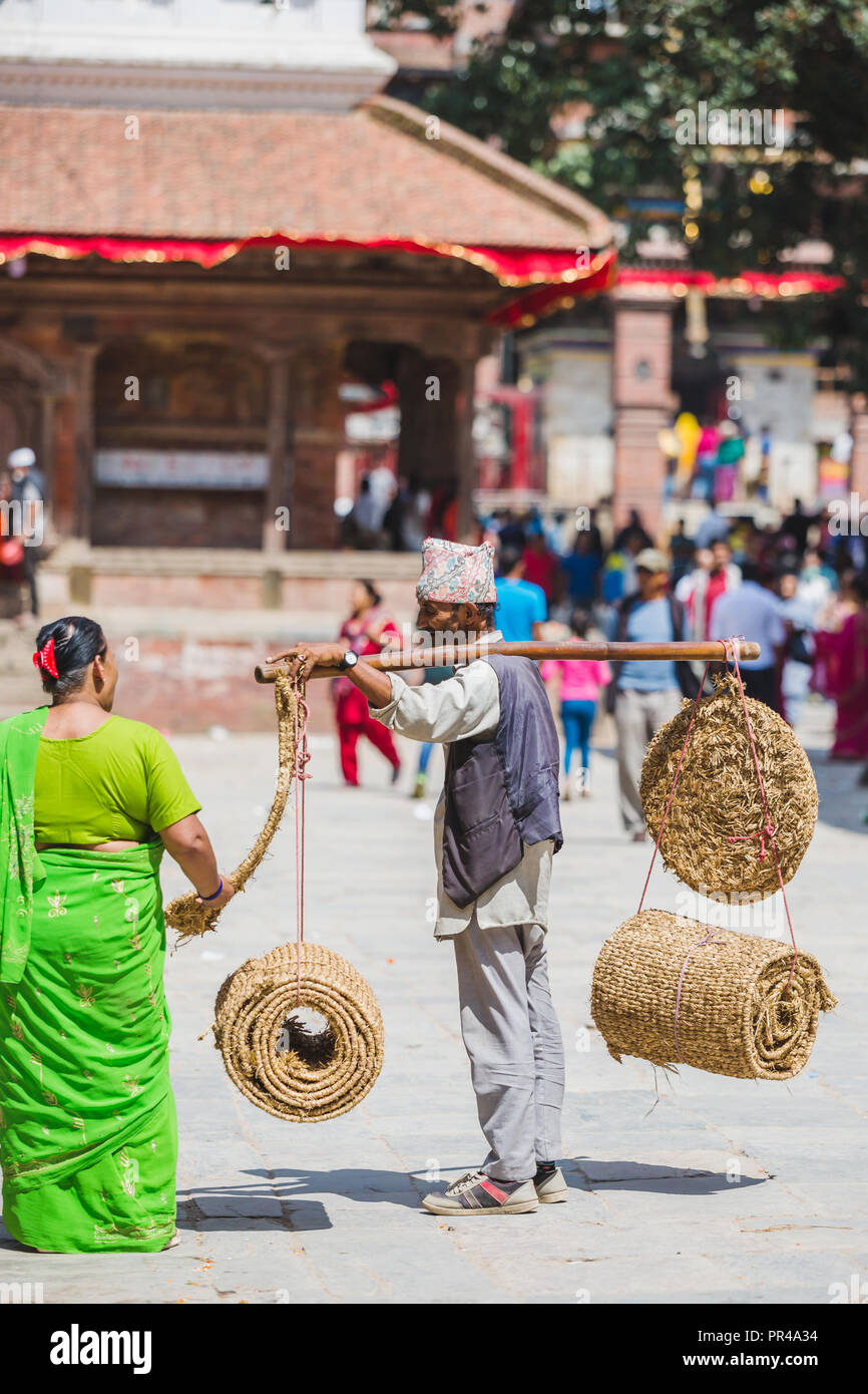 kathmandu,Nepal - Sep 24,2018:Nepalese Street Vendor walking in the ...