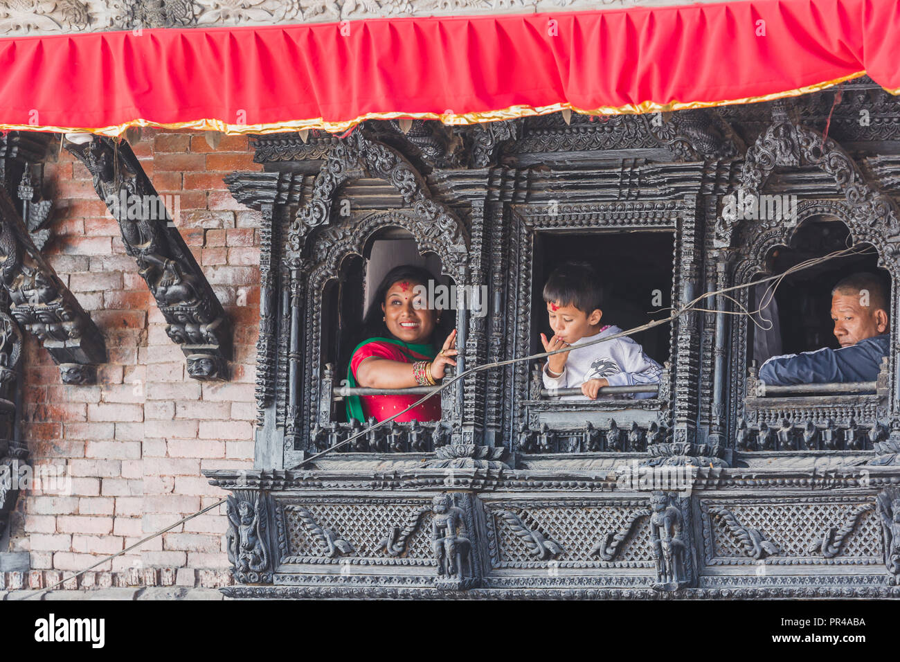 kathmandu,Nepal - Sep 24,2018:Nepalese People watching outside from the ...