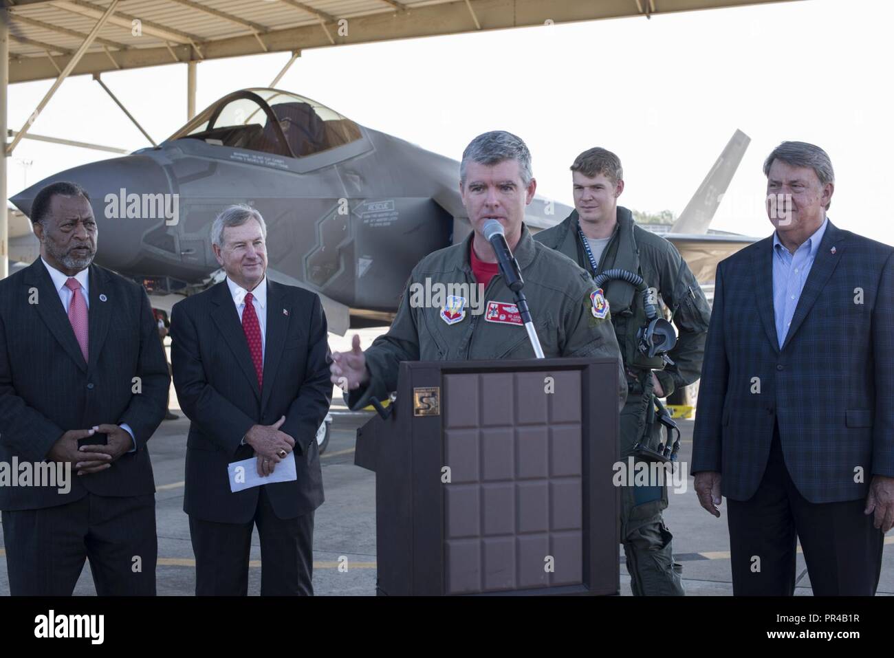 Col. Ed Casey, Vice Commander speaks during the F35 press conference ...