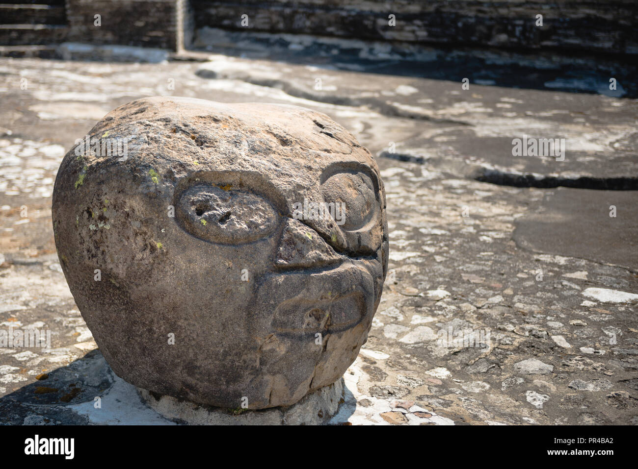 Stone carving at ruins of the Great Pyramid at Cholula, Mexico Stock ...