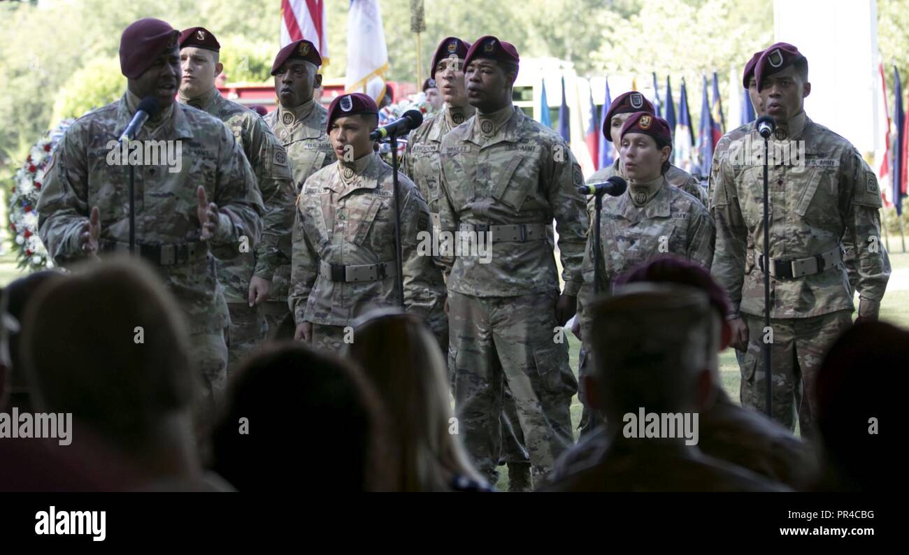 Members of the 82nd Airborne Division chorus sing a song during a 9/11 ...