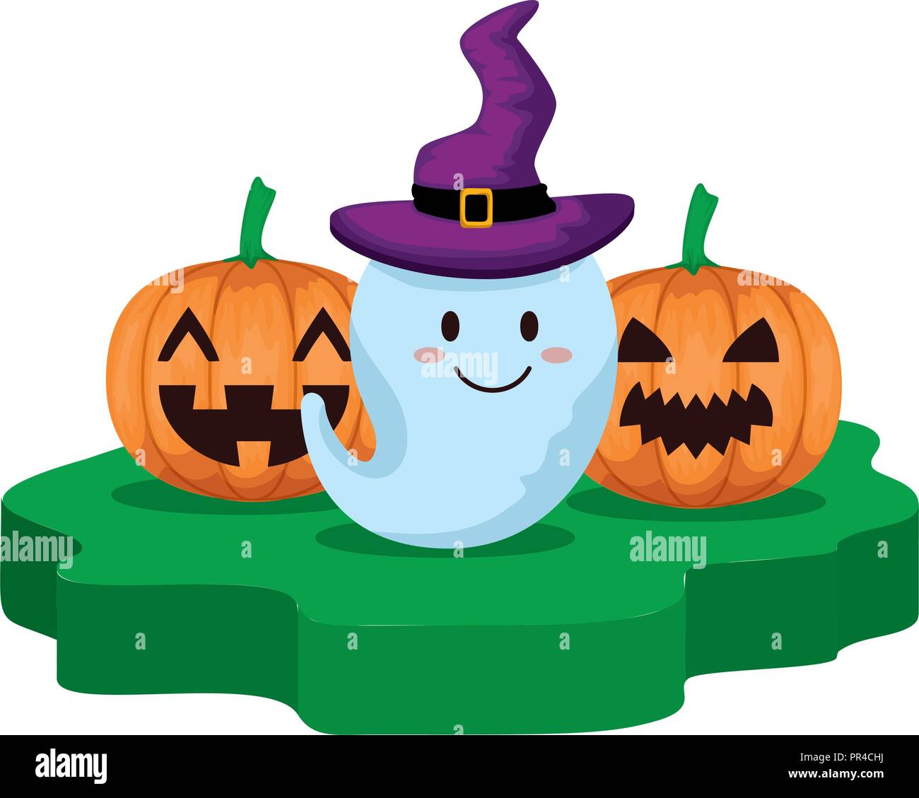 happy halloween ghost and pumpkins vector illustration design Stock ...