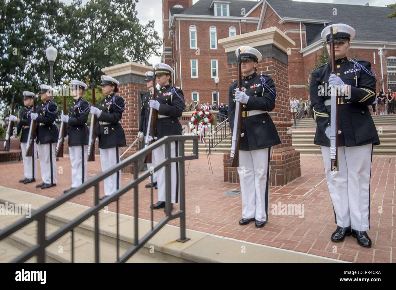 Clemson University’s ROTC honor guard, the Pershing Rifles, prepare to ...