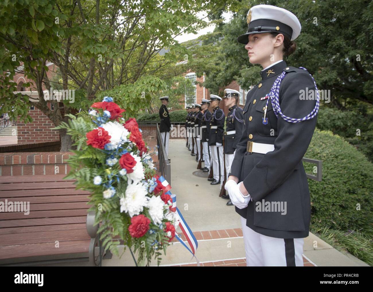 Clemson University’s ROTC honor guard, the Pershing Rifles, prepare to ...