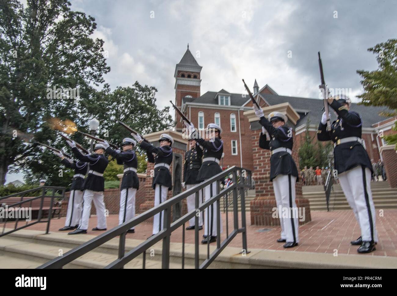 Clemson University’s ROTC honor guard, the Pershing Rifles, perform a ...