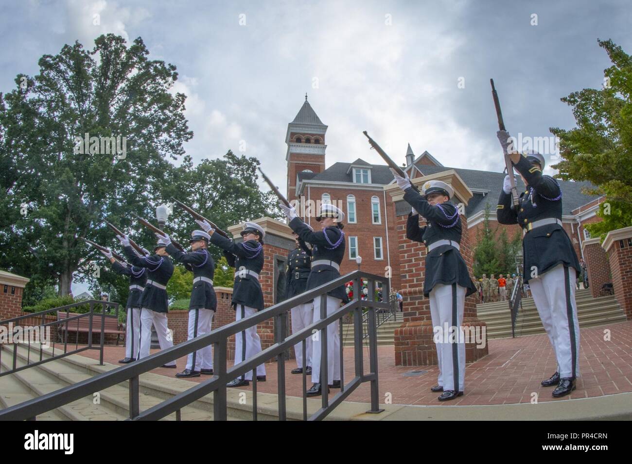 The Clemson University ROTC honor guard, the Pershing Rifles conduct a ...