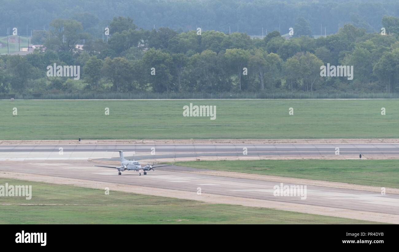 A C-12 Huron, from Fort Rucker, Alabama, arrives on the flight line at ...