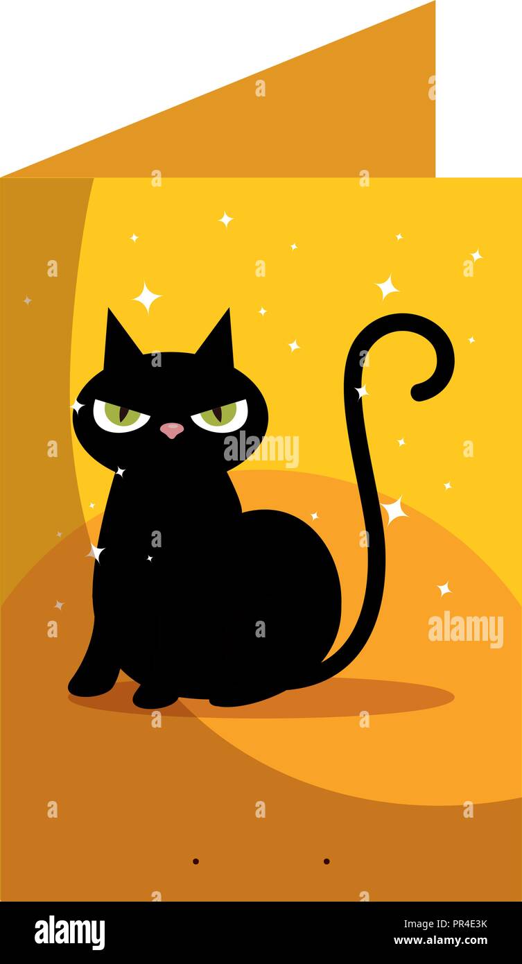 halloween card with black cat character vector illustration design ...