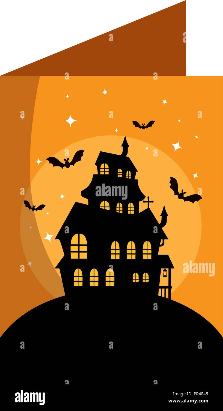 happy halloween card with castle enchanted vector illustration design ...