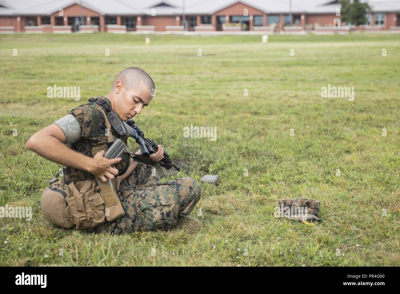 A U.S. Marine Corps recruit with Hotel Company, 2nd Recruit Training ...