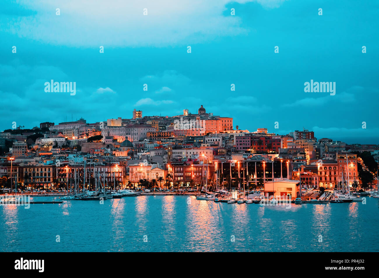 Cagliary cityscape and architecture with Mediterranean Sea on Sardinia ...