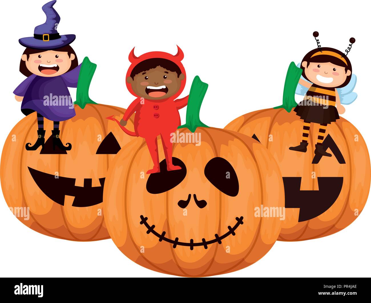 children in disguise with pumpkins halloween vector illustration design ...