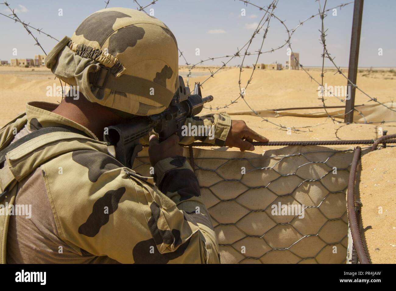 An Egyptian soldier pulls security during a training mission at Mohamed ...