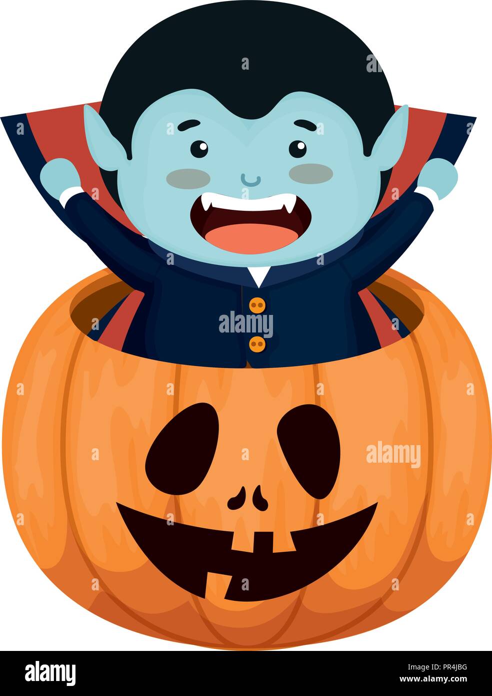 boy dressed up as a halloween dracula in pumpkin vector illustration ...