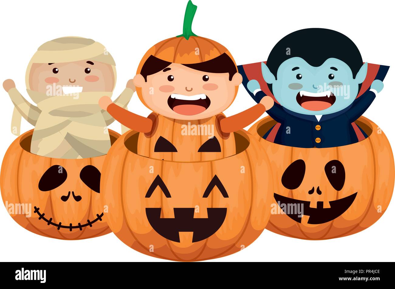 children in disguise with pumpkins halloween vector illustration design ...