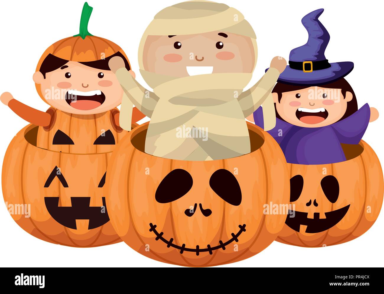 children in disguise with pumpkins halloween vector illustration design ...